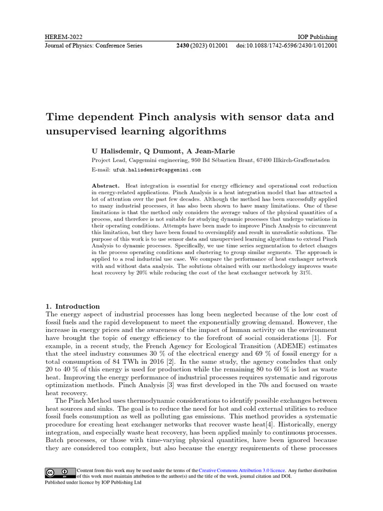 Time dependent Pinch analysis with sensor data and unsupervised learning algorithms | PDF ...
