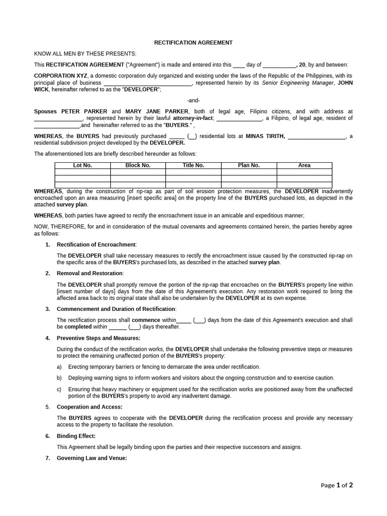 Rectification Agreement for Property Encroachment | PDF | Private Law ...