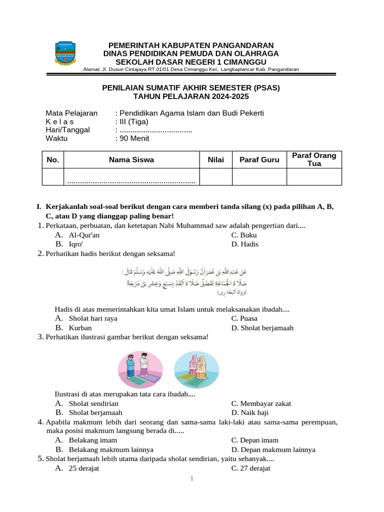 Soal PAI Kelas 3 Semester 2 Kurikulum Merdeka | PDF