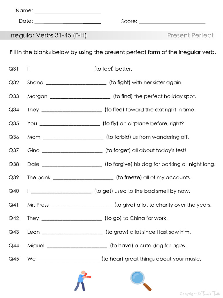 Present Perfect Fill-in-the-Blanks - Irregular Verbs | PDF ...