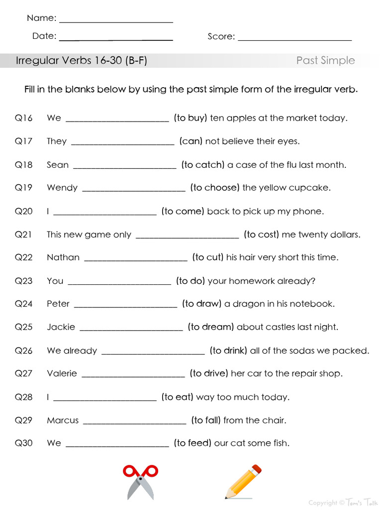 Past Simple Fill-in-the-Blanks - Irregular Verbs | PDF