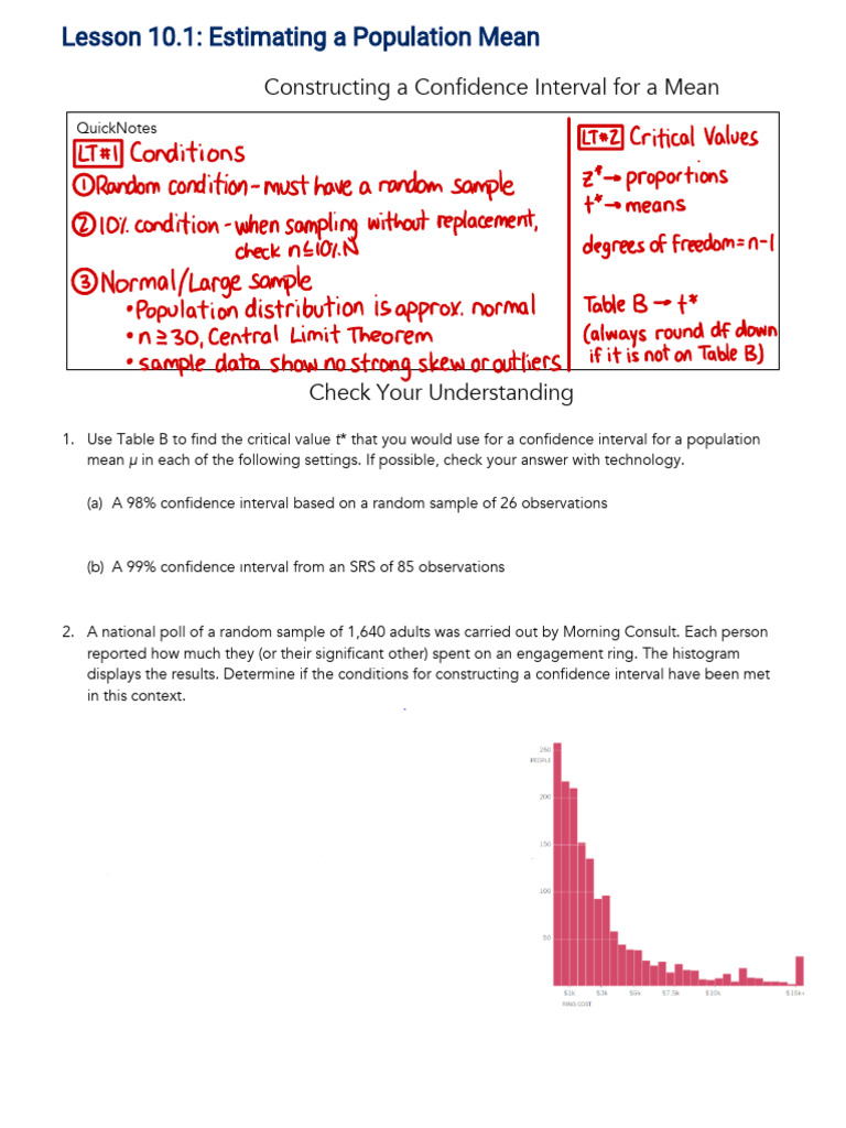 Activity 10.1 - Estimating A Population Mean | PDF | Confidence ...