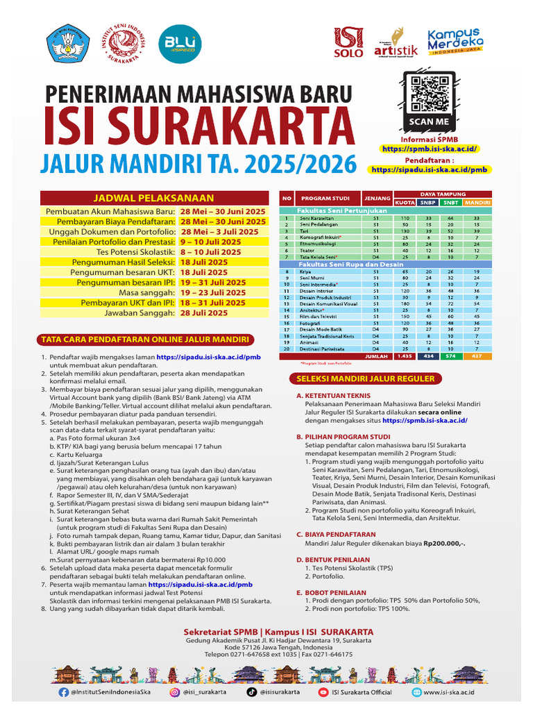Poster SPMB ISI Solo Jalur Mandiri 2025 - REV | PDF