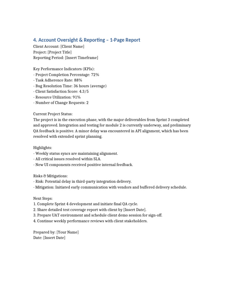 Account Oversight Performance Report | PDF