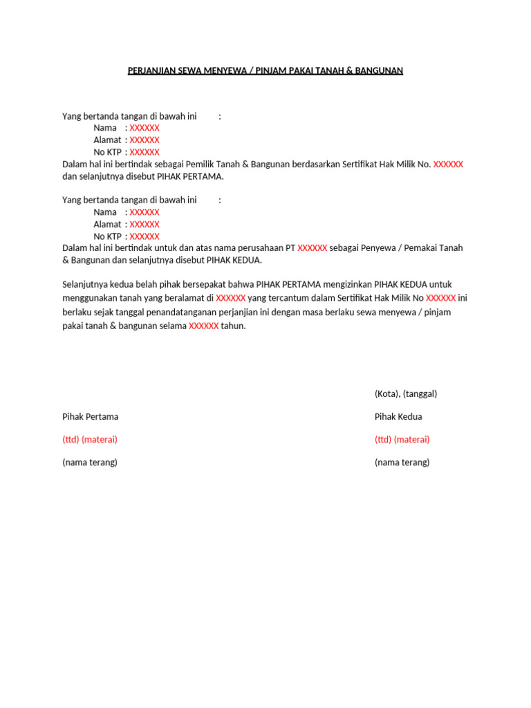 format PERJANJIAN SEWA MENYEWA (1) | PDF