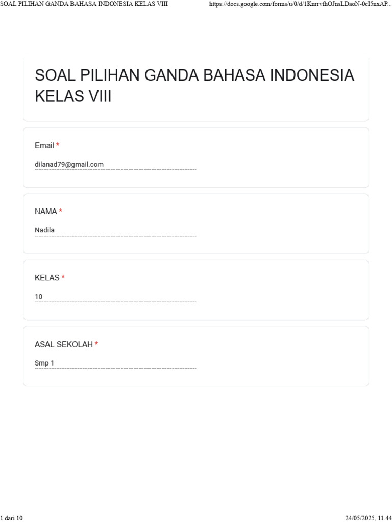 Soal Pilihan Ganda Bahasa Indonesia Kelas Viii | PDF