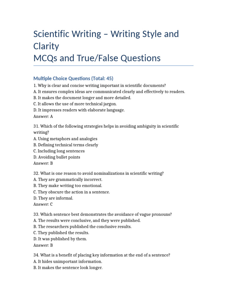 Writing Style Clarity Questions | PDF | Ambiguity | Sentence (Linguistics)