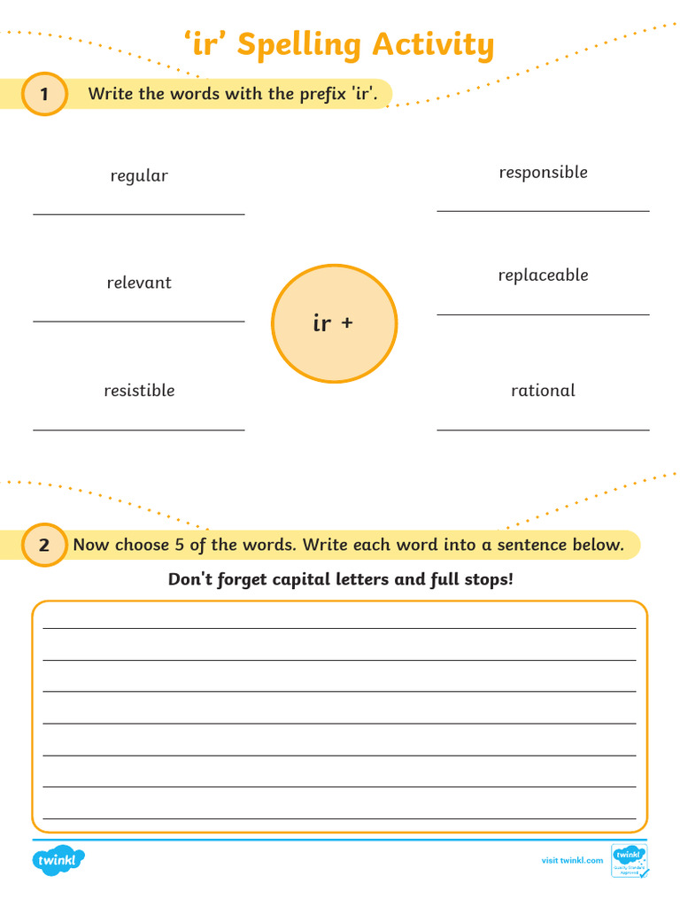 Ir - Prefix Spelling Activity | PDF