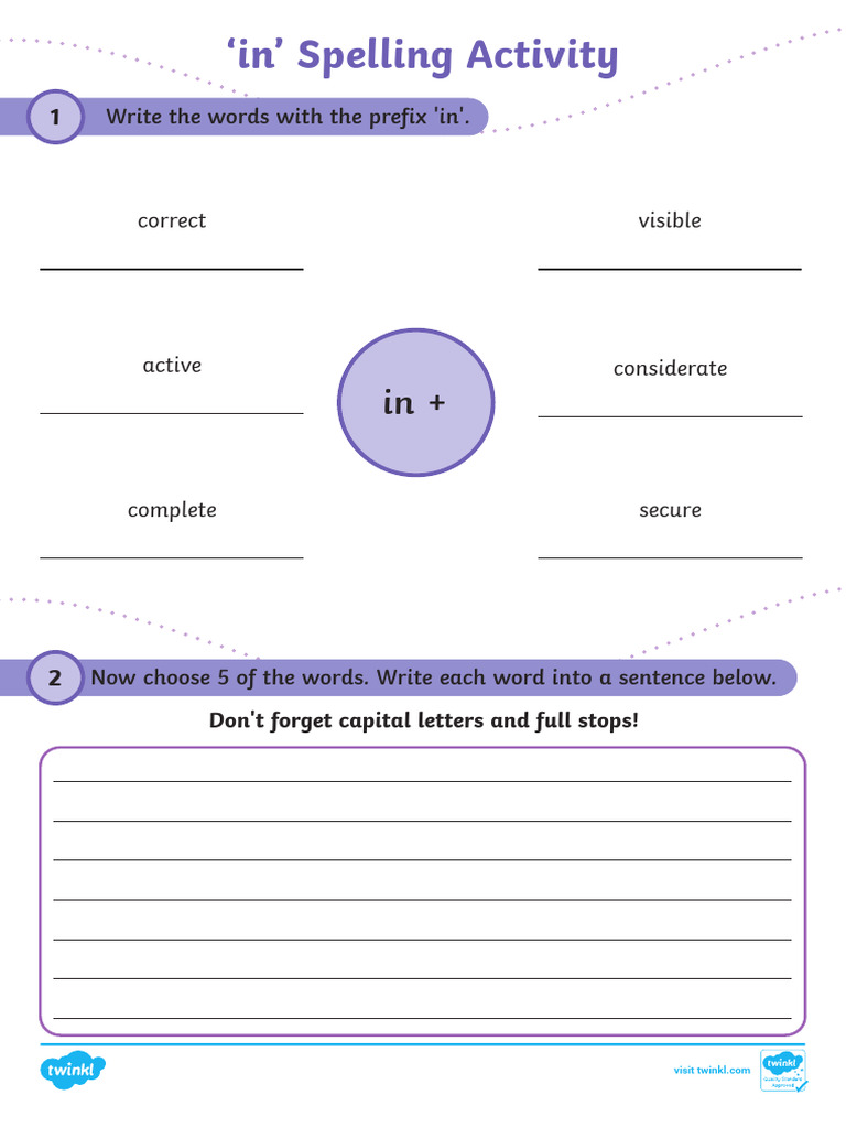 in - Prefix Spelling Activity | PDF