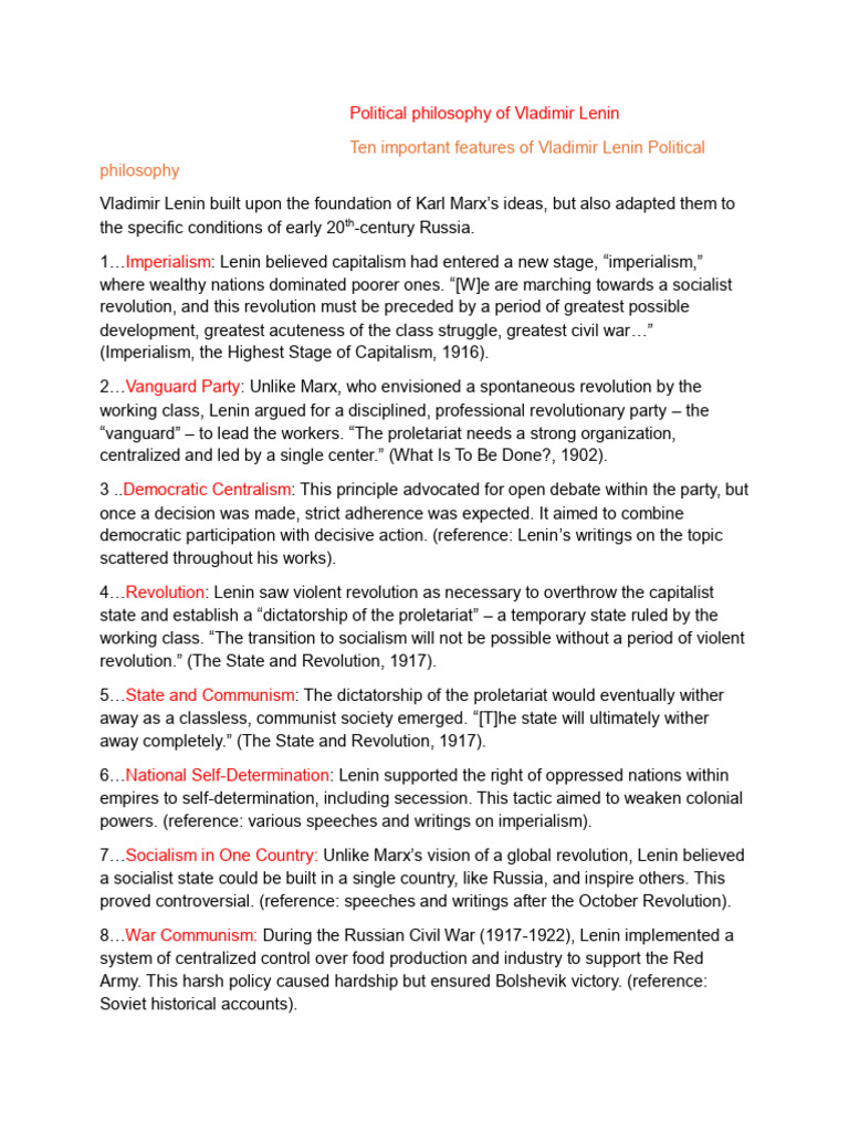 Political Philosophy of Vladimir Lenin by Zia Ullah Gondal | PDF ...