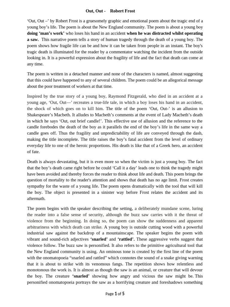 Out, Out by Robert Frost Analysis | PDF