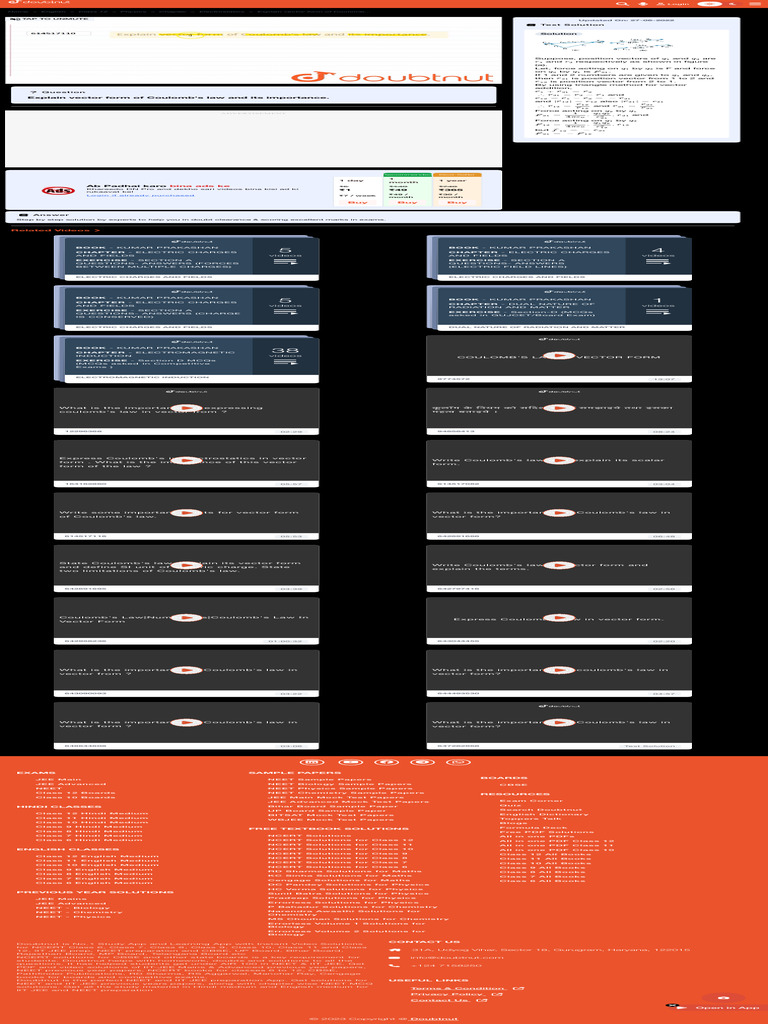 Explain Vector Form of Coulomb's Law and Its Impo | PDF | Electric Charge | Student Assessment ...