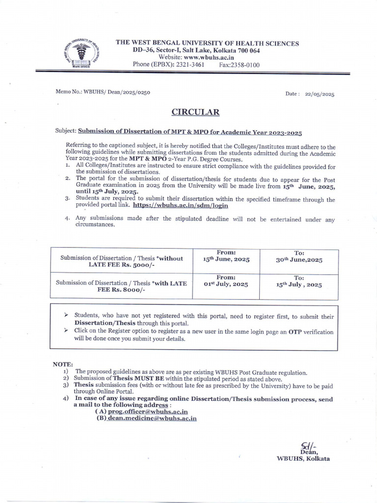 Submission of Dissertation of MPT MPO For Academic Year 2023 2025 | PDF