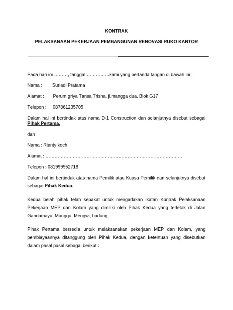 Kontrak Kerja Kontraktor | PDF