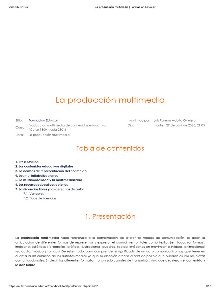 La Producción Multimedia - Formación Educ - Ar | PDF | Multimedia | Enseñando