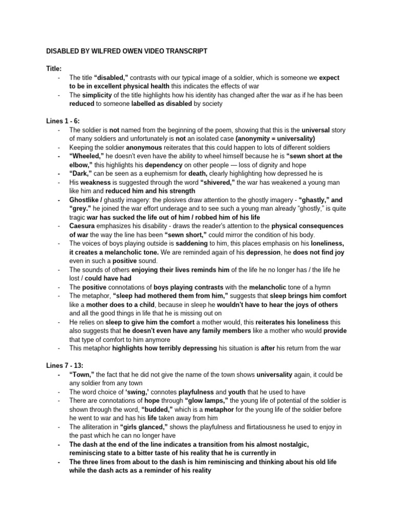 disabled by wilfred owen | PDF | Poetry