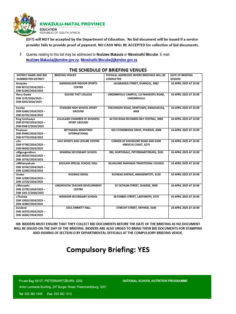 NSNP 2025 Tender Briefing Locations | PDF