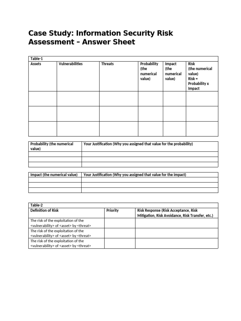 Case Study Info Security Risk Assessment Answer Sheet | PDF