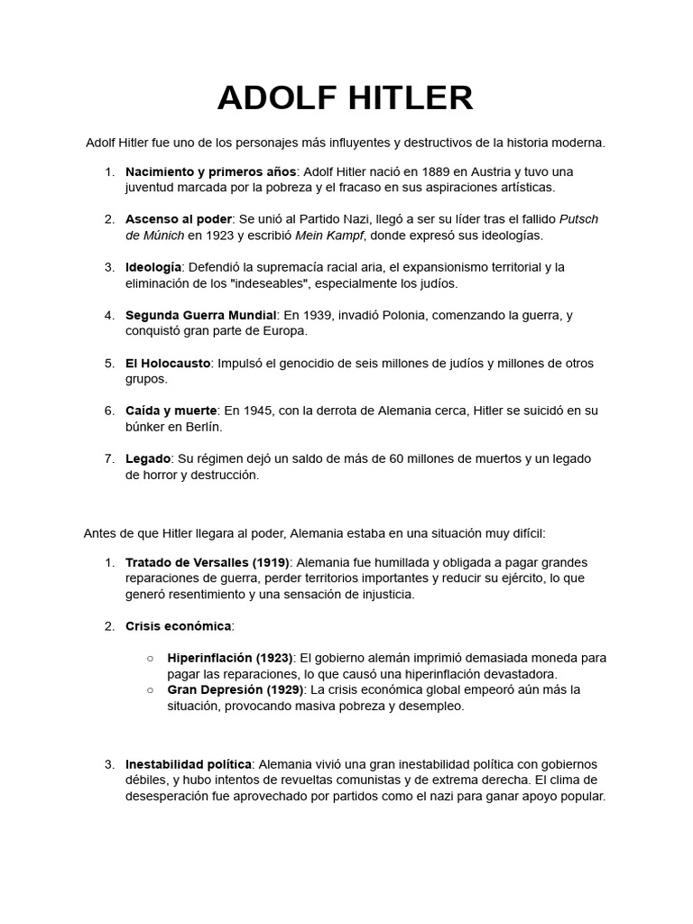 Biografía de Adolf Hitler | PDF