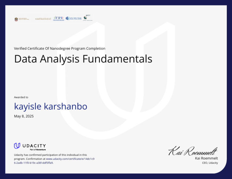 Udacity Data Analysis Fundamantal Cerificate of Kayisle | PDF