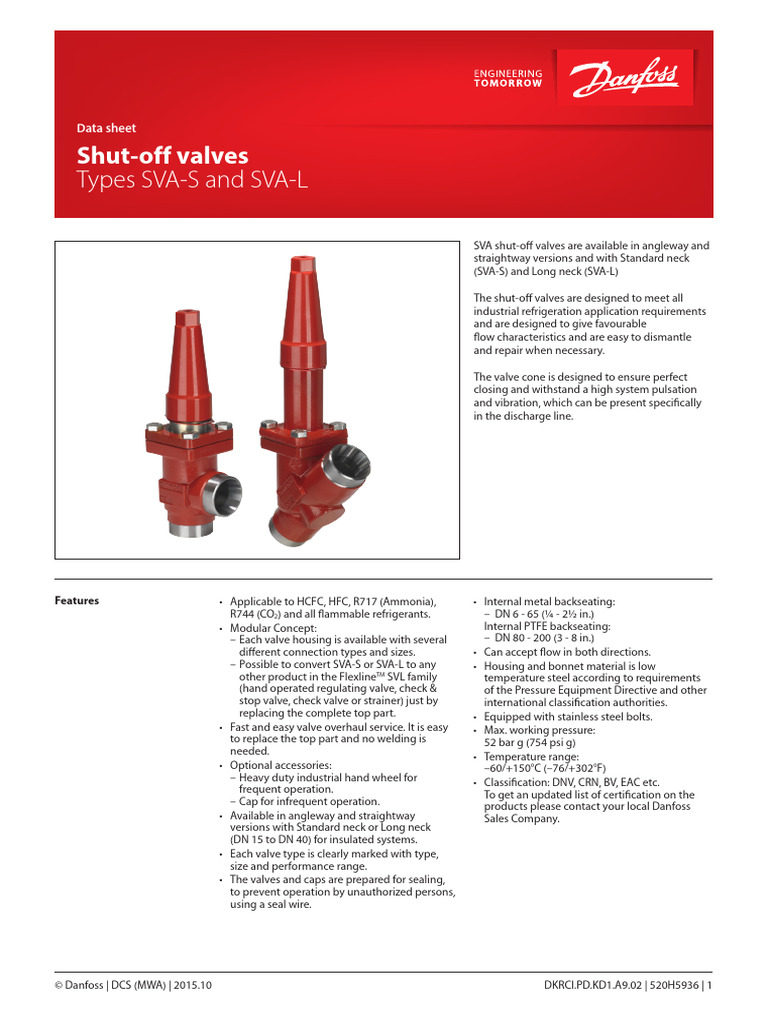 SVA S and SVA L Data Sheet | PDF | Pipe (Fluid Conveyance) | Valve