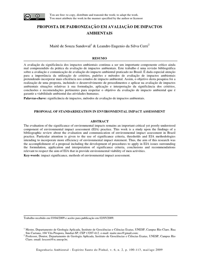 Artigo Metodologias de AIA - EA-2009-310 | PDF | Declaração de Impacto ...