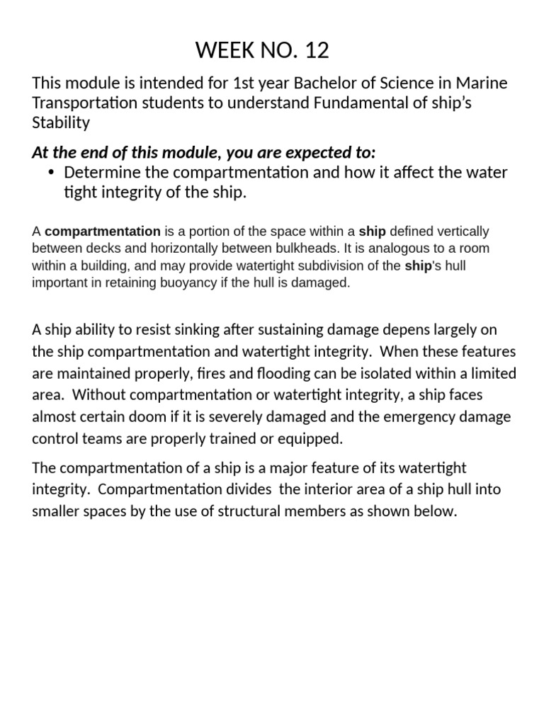 Compartmentation and Watertight Integrity | PDF