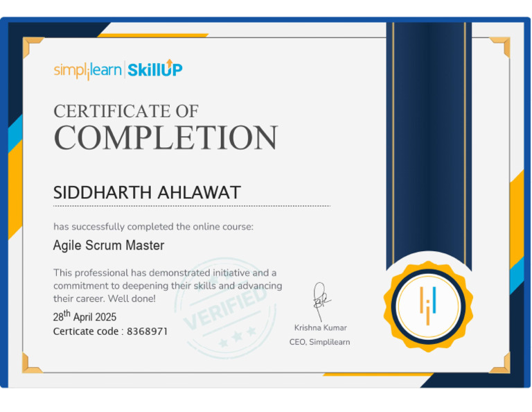Siddharth Scrum Master Certificate | PDF