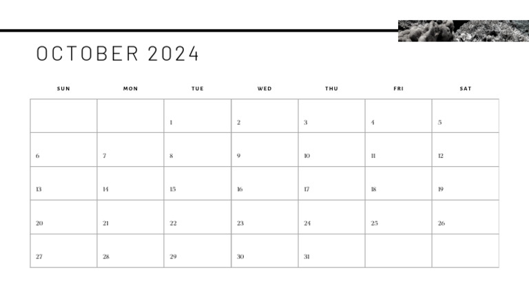 Monthly Calendar in Black White Photocentric Style | PDF