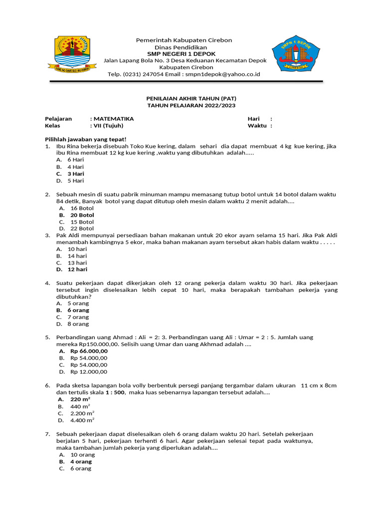 Soal Pat MTK Bu Siska | PDF