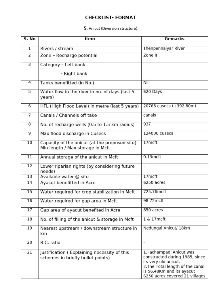 Checklist For Irrigation Structure - Format IV - 11.02.2025 | PDF ...