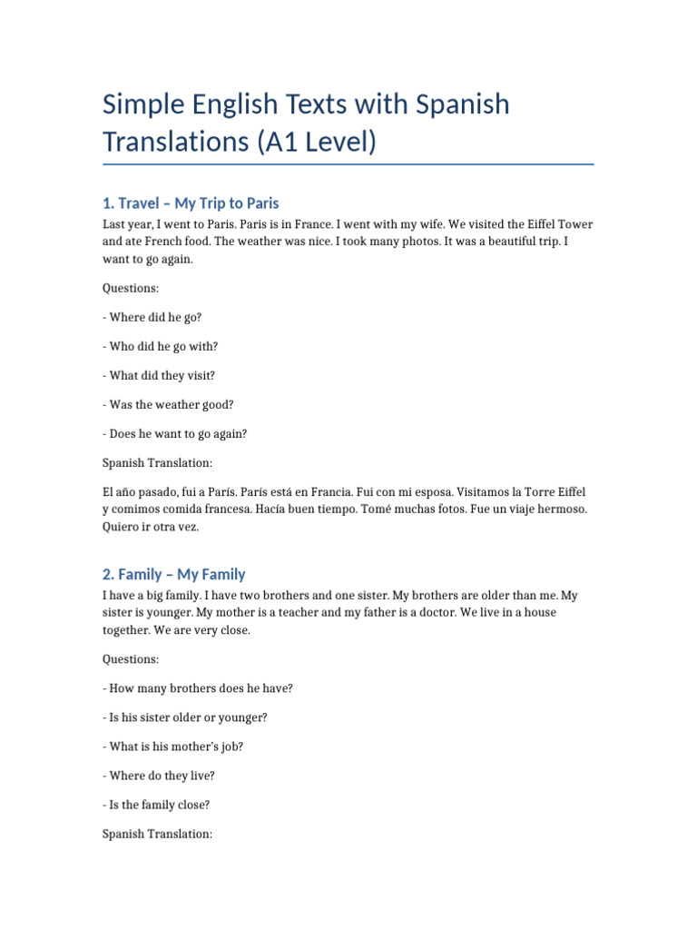 English Texts with Spanish Translations | PDF | Lunch | Meal