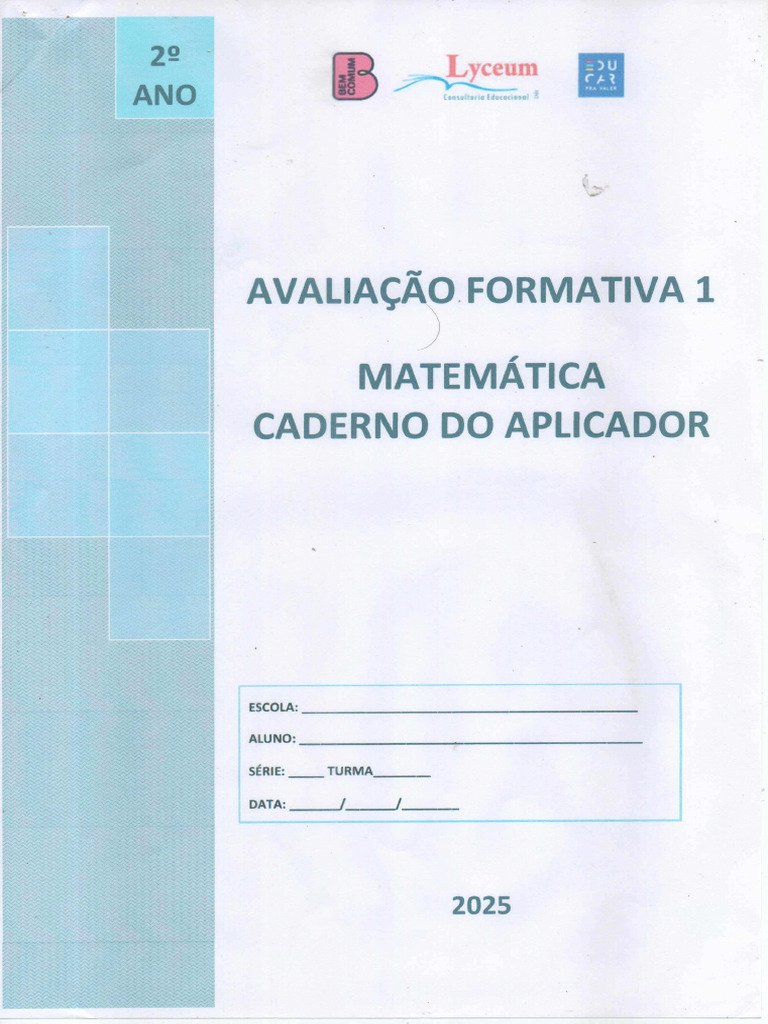 2 Ano Av Formativa 1 MAT Aplicador 2025 | PDF
