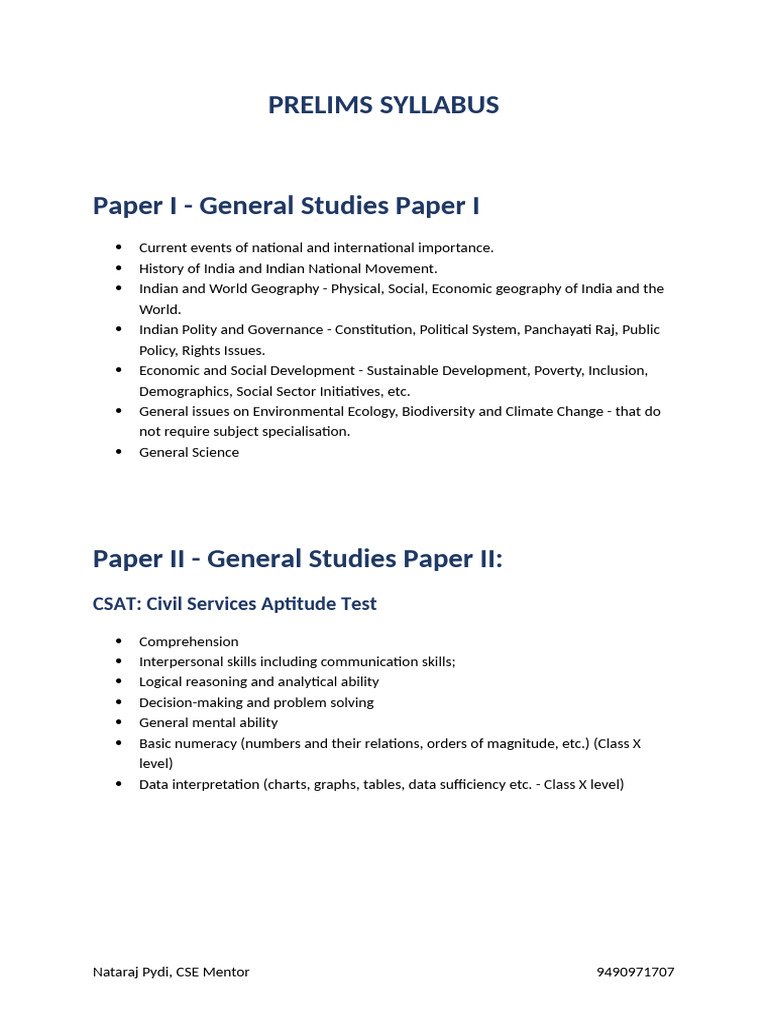 UPSC Syllabus (Prelims&Mains) | PDF