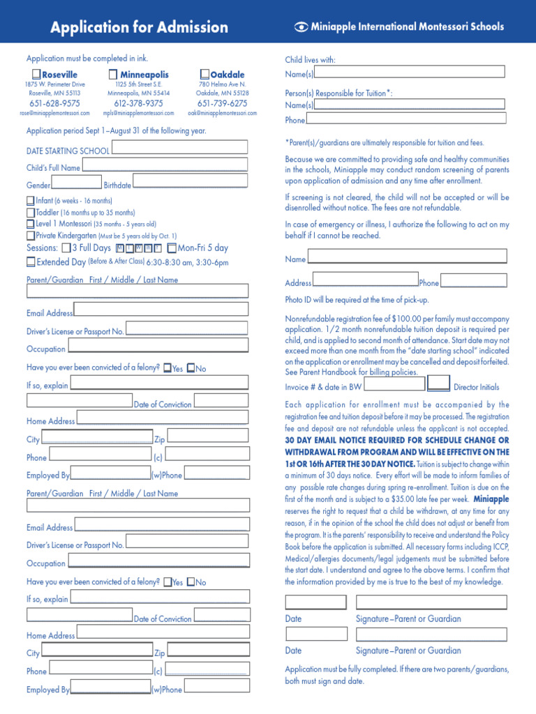 Miniapple Fillable Application For Admission | PDF