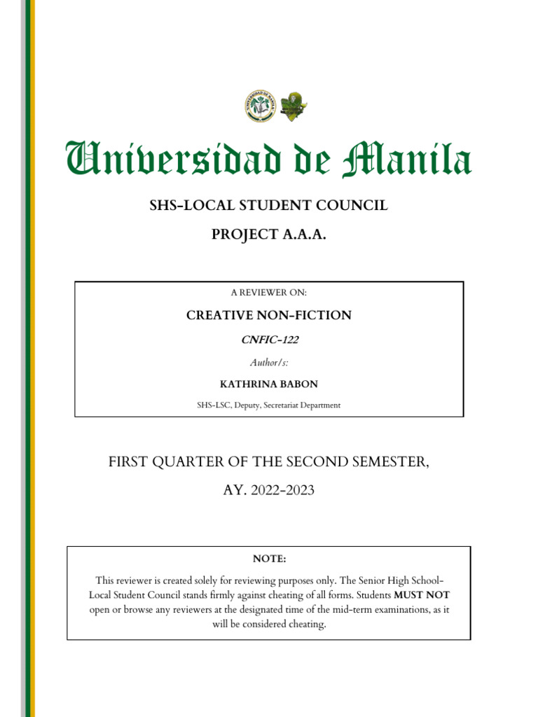 Humss Aaa Major Cnfiction | PDF | Narration | Creative Nonfiction