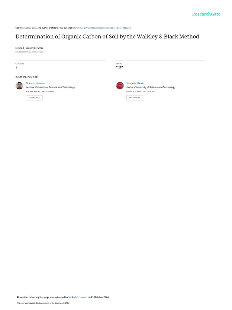 Determinationof Organic Carbonof Soilbythe Walkley Black Method | PDF ...