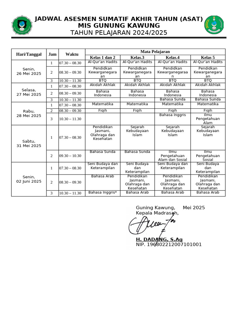 Jadwal Asat 2025 Edit | PDF