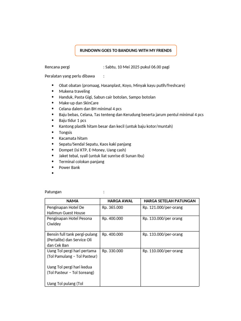 Rundown Ke Bandung | PDF