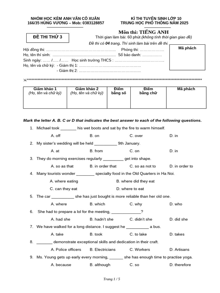 De 3 Thi Thu TS L10 DGNL 2025 | PDF | Edinburgh