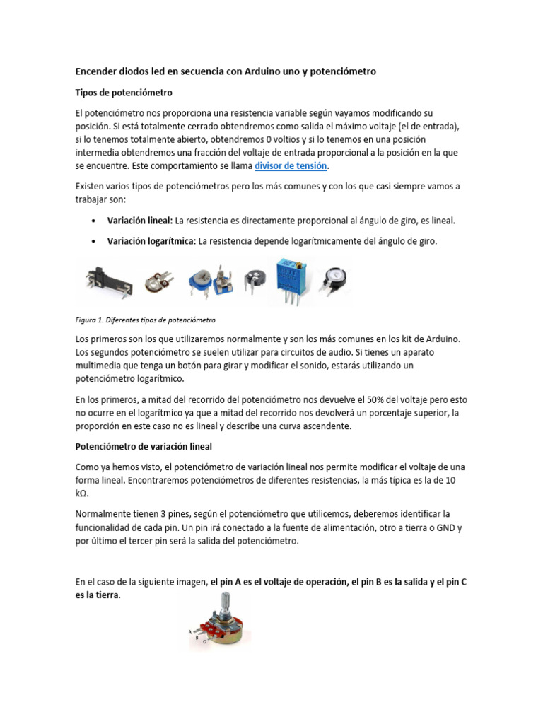 Encender Diodos Led en Secuencia Con Arduino Uno y Potenciómetro | PDF | Arduino | Resistor