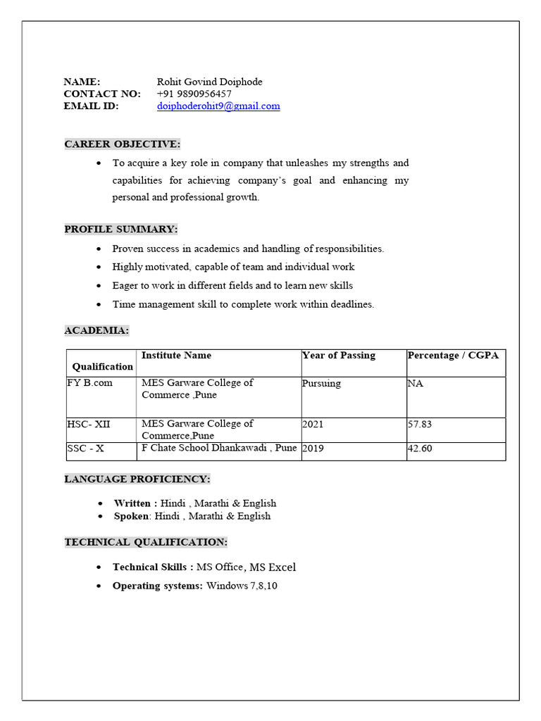 Rohit Doiphode Resume Edited | PDF