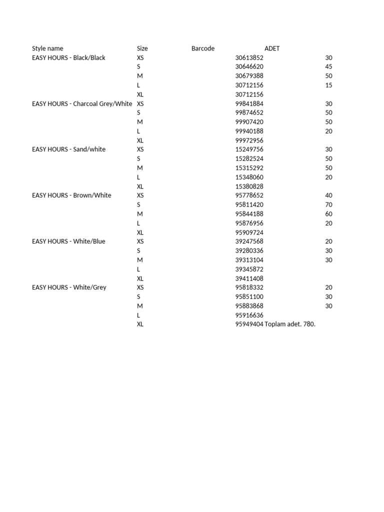 Easy Hours Clothing Size Chart | PDF