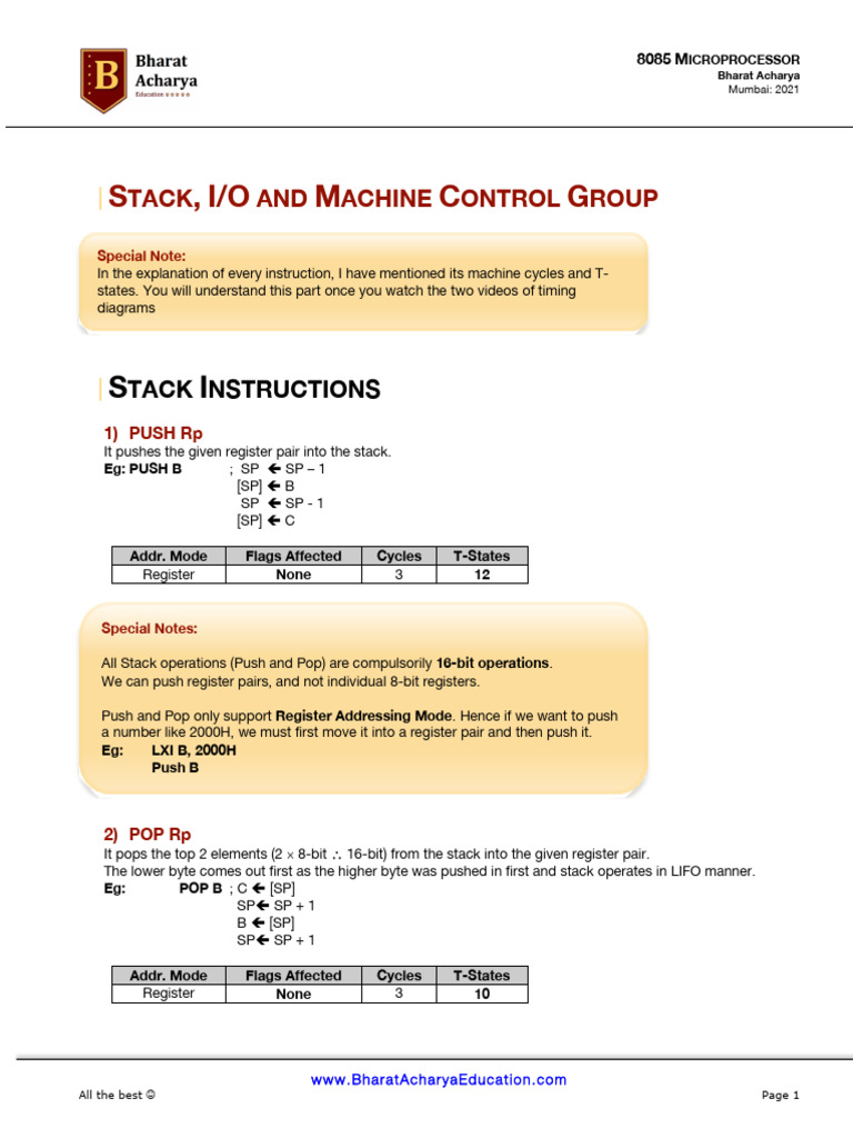 11.8085 - Instruction Set Part 5 - Stack, I - O - Machine Control | PDF | Computer Architecture ...