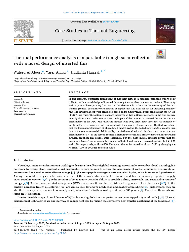 2023-08-23 - Thermal Performance Analysis in A Parabolic Trough Solar ...