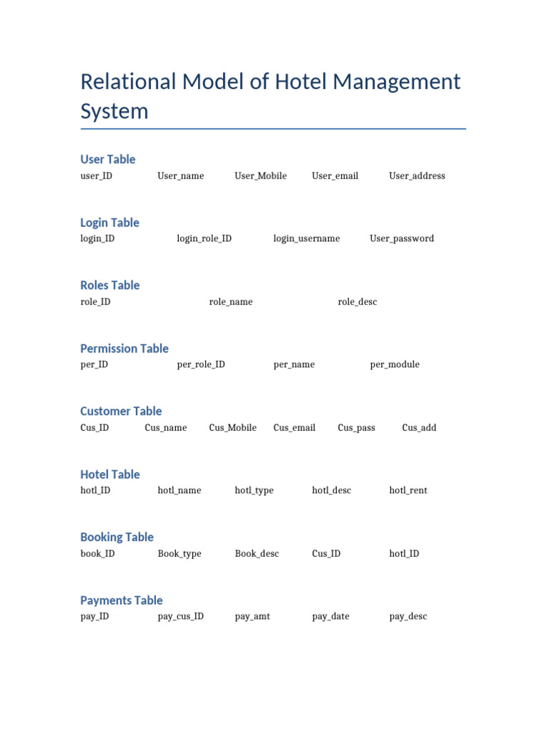 Hotel Management Tabular Model | PDF