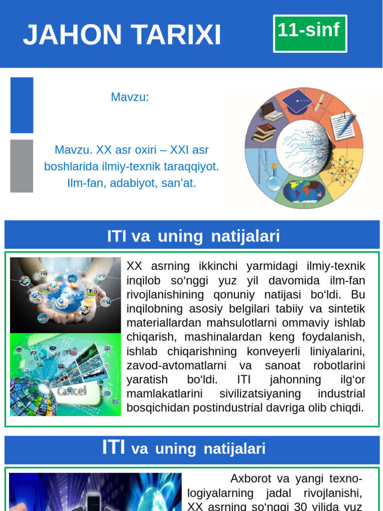 XX Asr Oxiri Xxi Asr Boshlarida Ilmiy Texnik Taraqqiyot Ilm Fan | PDF
