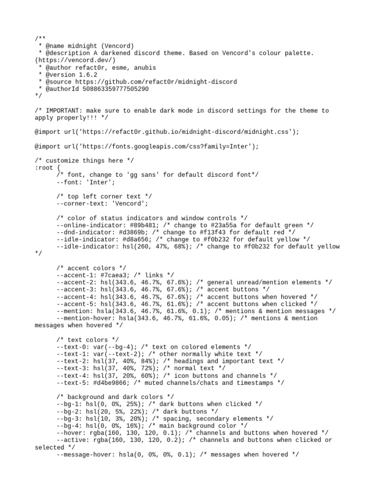 Midnight Theme for Vencord Discord | PDF | Software | Computing
