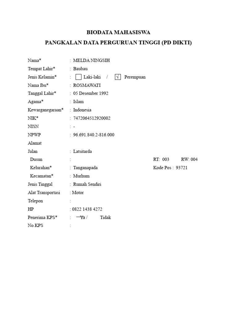 Biodata - Melda Ningsi - Bimbingan Dan Konseling | PDF