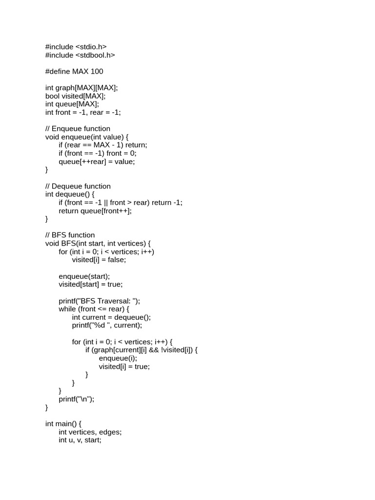 BFS Implementation in C | PDF